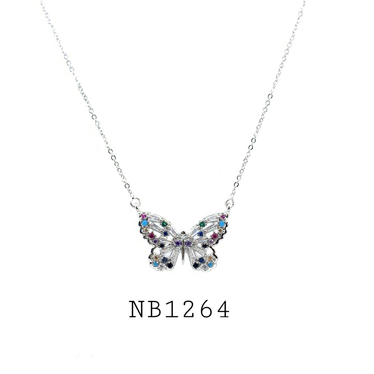 Multi Color Cubic Zirconia Butterfly Necklace in Brass – nissoandconyc.com