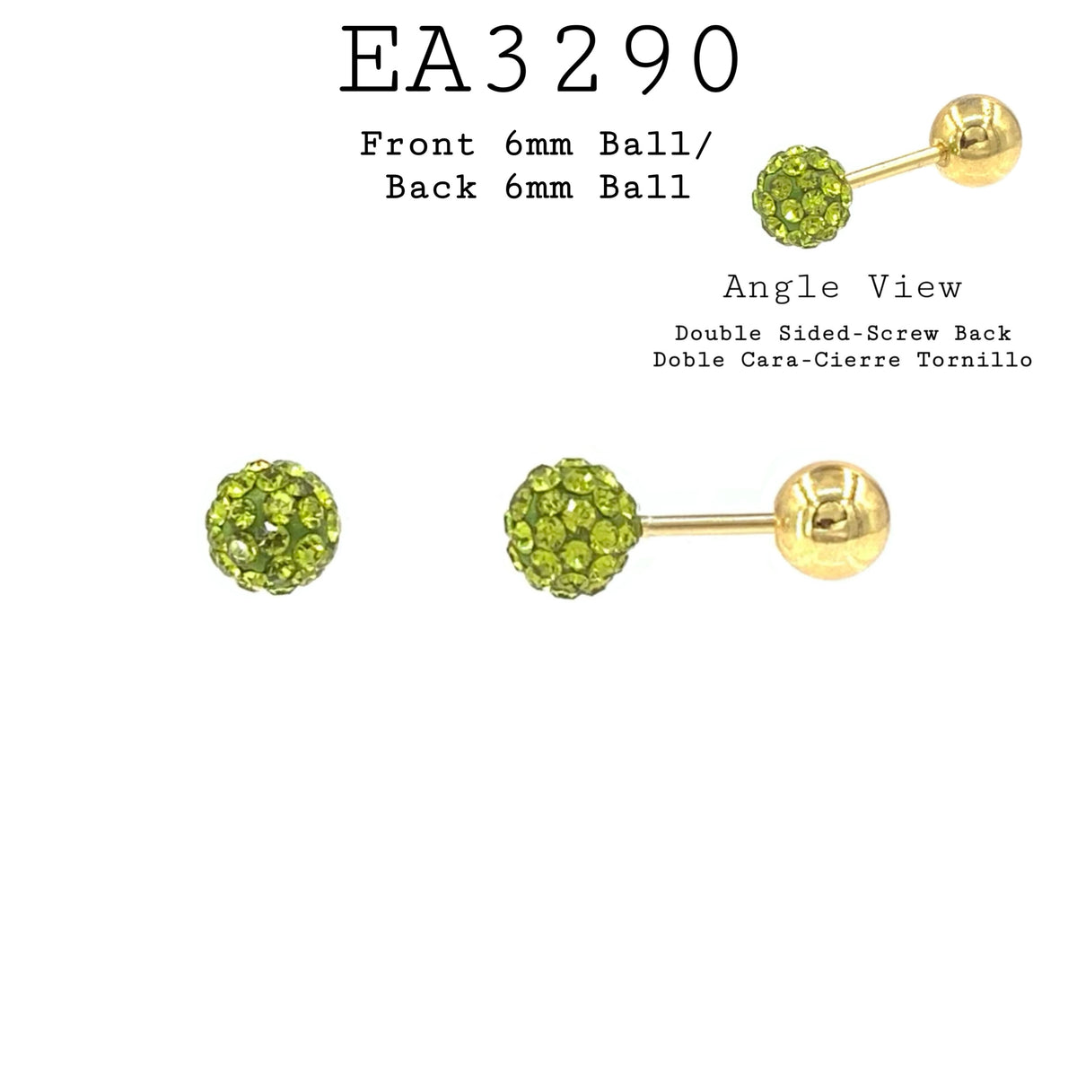 6mm Crystal Double Balls Screw Back Stud Earrings in Gold Plated Stain ...